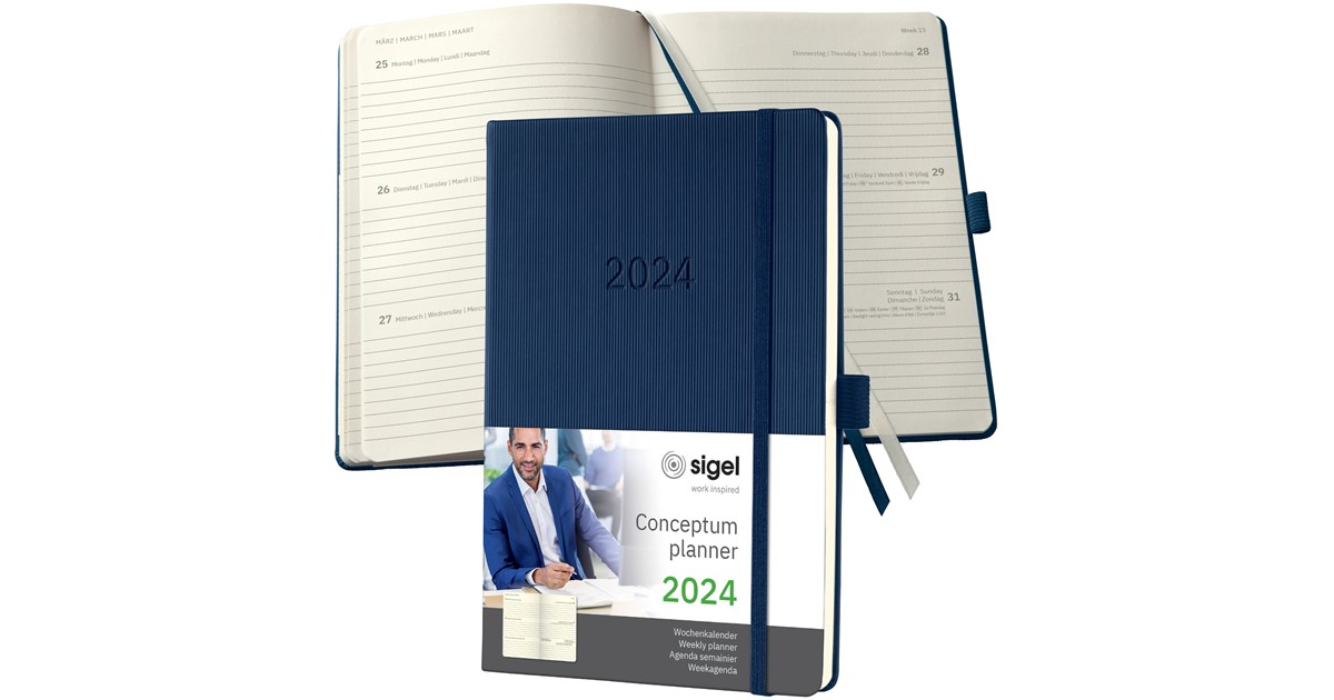SIGEL C2462 - Terminplaner Wochenkalender Conceptum 2024, ca. A5, Hardcover, dunkelblau