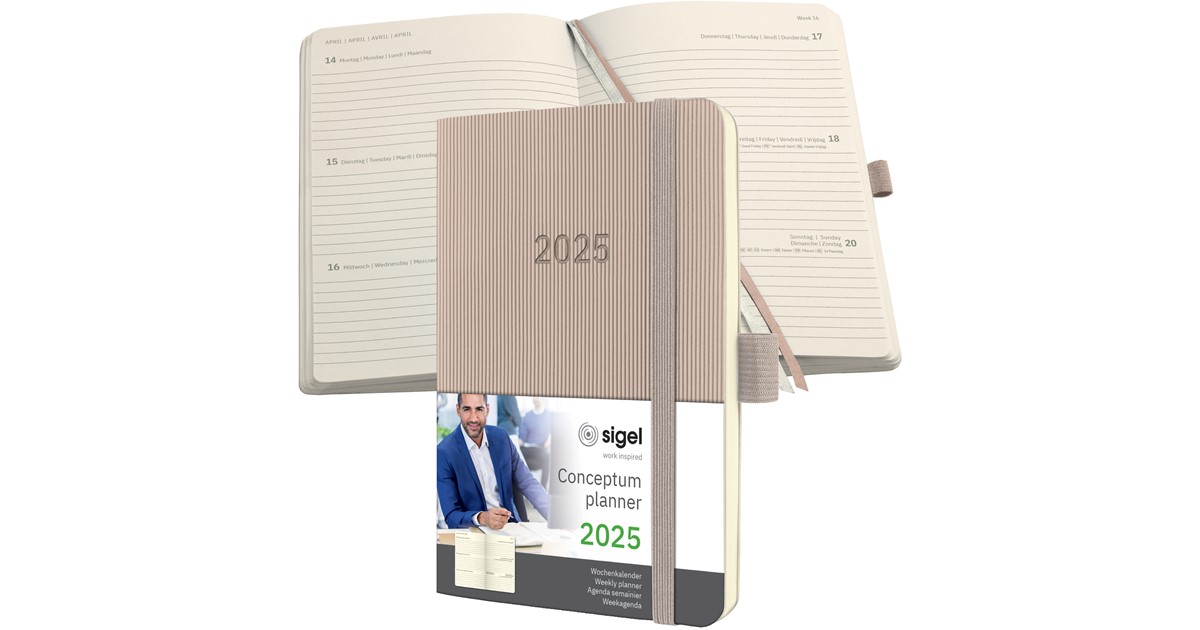 SIGEL C2531 - Terminplaner Wochenkalender Conceptum 2025, ca. A6, Softcover, taupe