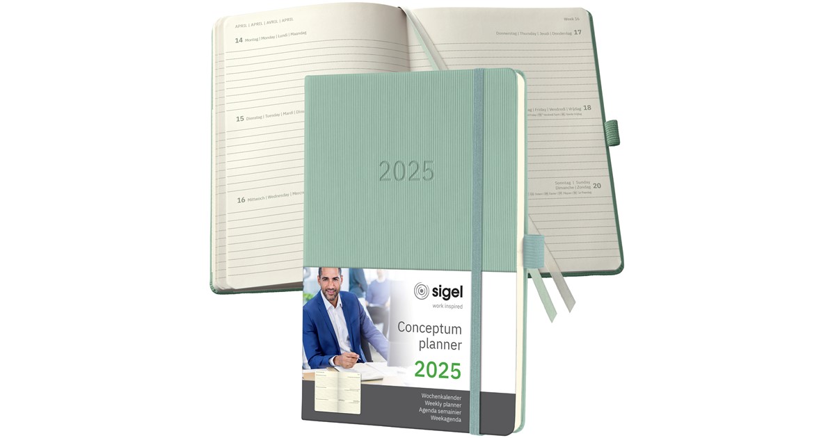 SIGEL C2572 - Terminplaner Wochenkalender Conceptum 2025, ca. A5, Hardcover, mintgrün