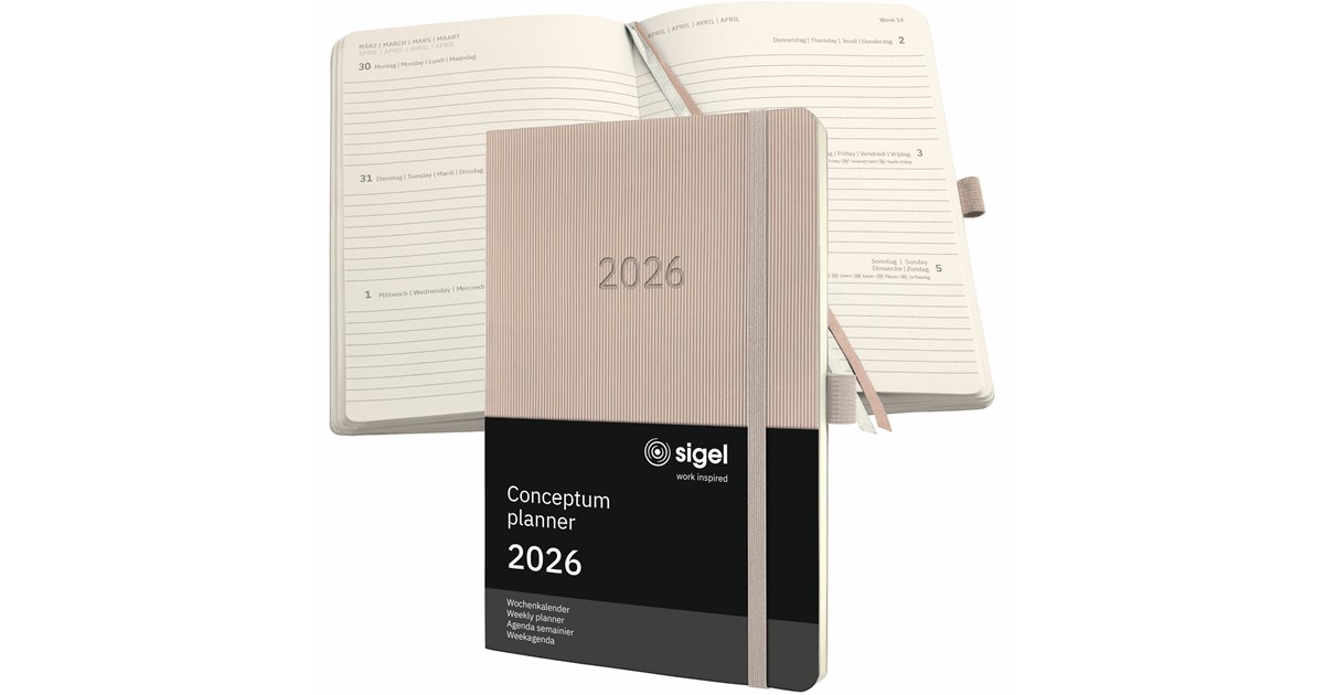 SIGEL C2630 - Terminplaner Wochenkalender Conceptum 2026, ca. A5, Softcover, taupe
