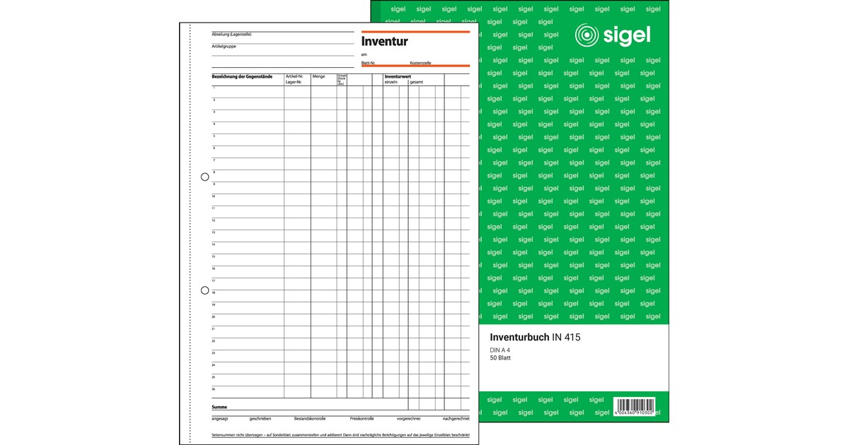 SIGEL IN415 - Inventurbuch