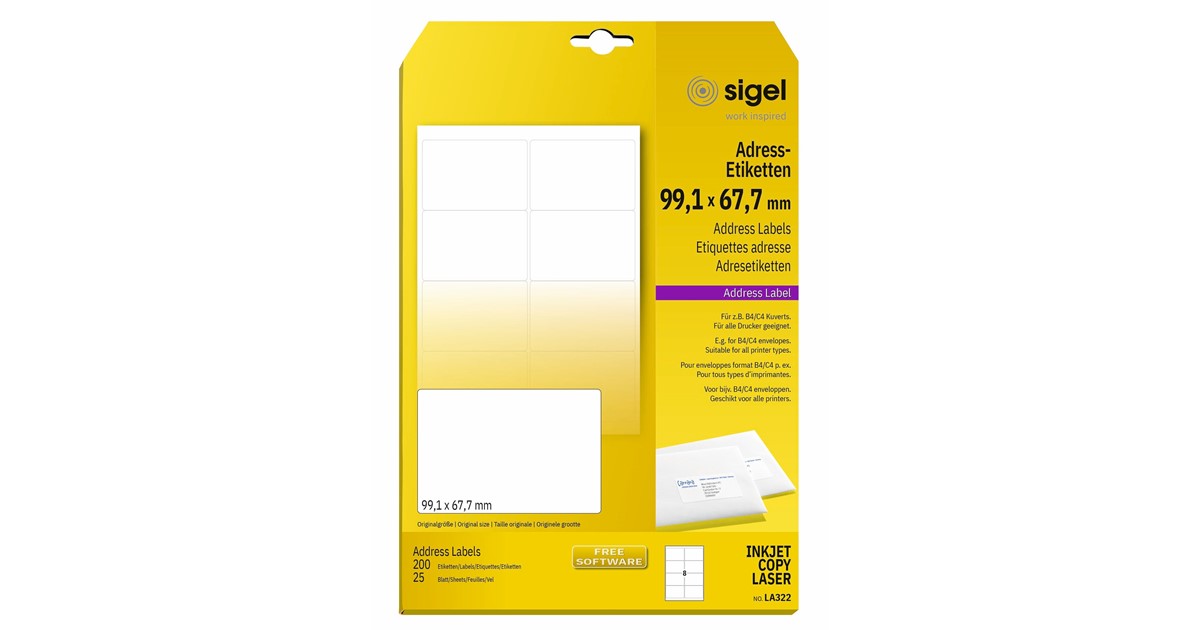 SIGEL LA322 - Adress-Etiketten, weiß, 99,1x 67,7 mm, 25 Bögen