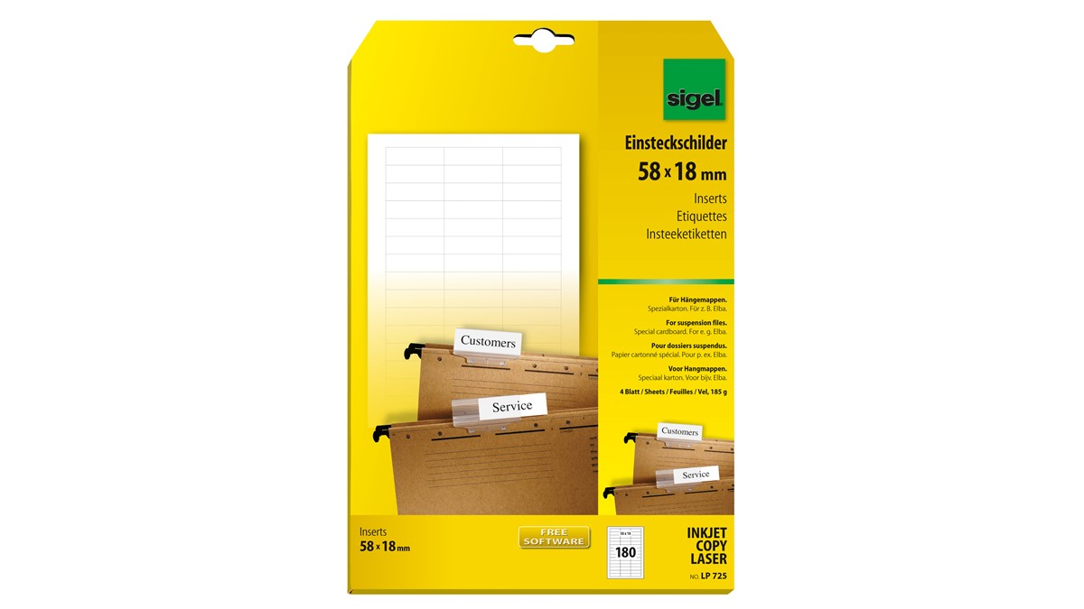 SIGEL LP725 - Einsteckschilder für Hängemappen, weiß