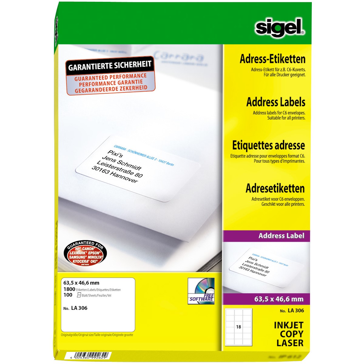 SIGEL LA306 - Adress-Etiketten, weiß, 63,5x 46,6 mm, 100 Bögen